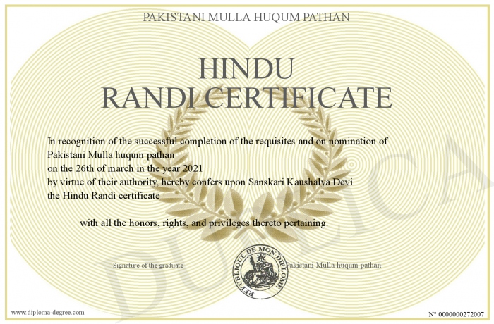 Hindu Randi Certificate