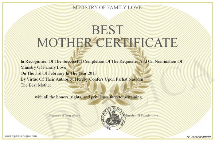 Best Mother Certificate