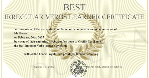Best Irregular Verbs learner Certificate Best Irregular Verbs learner Certificate